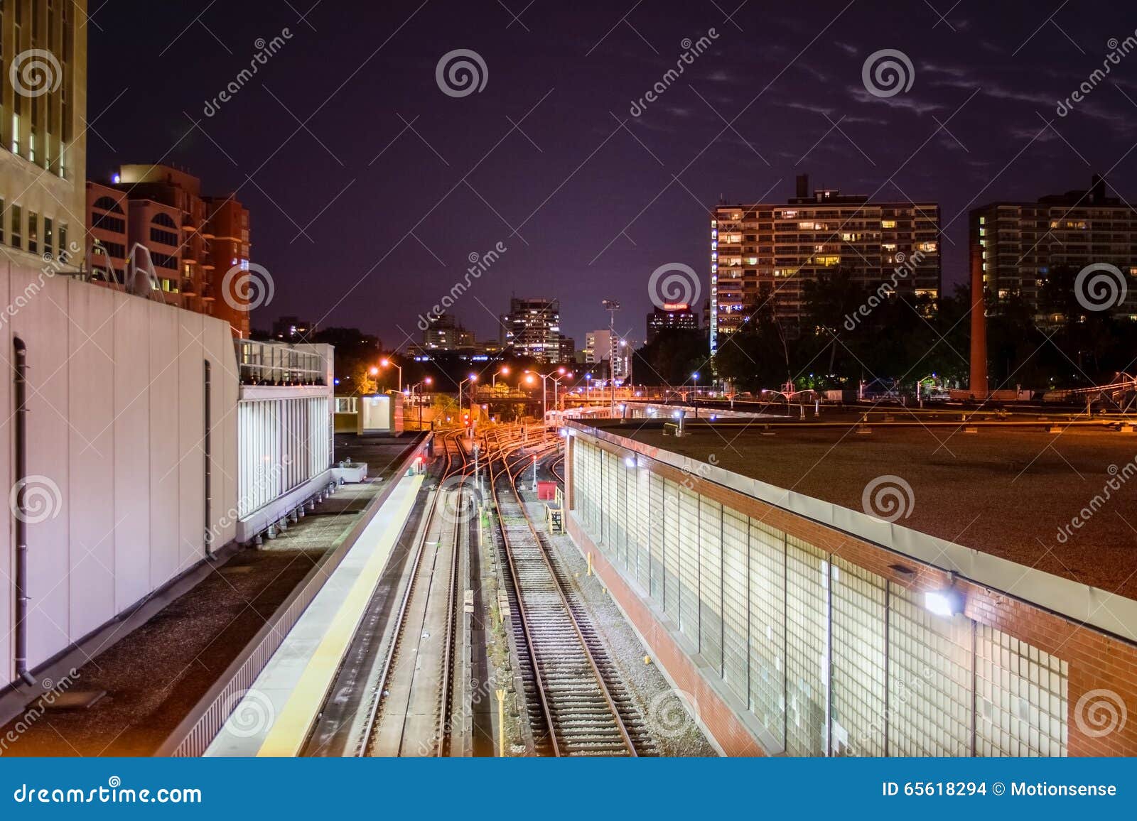 Subway Railroad and Station at Night Stock Photo - Image of lights ...