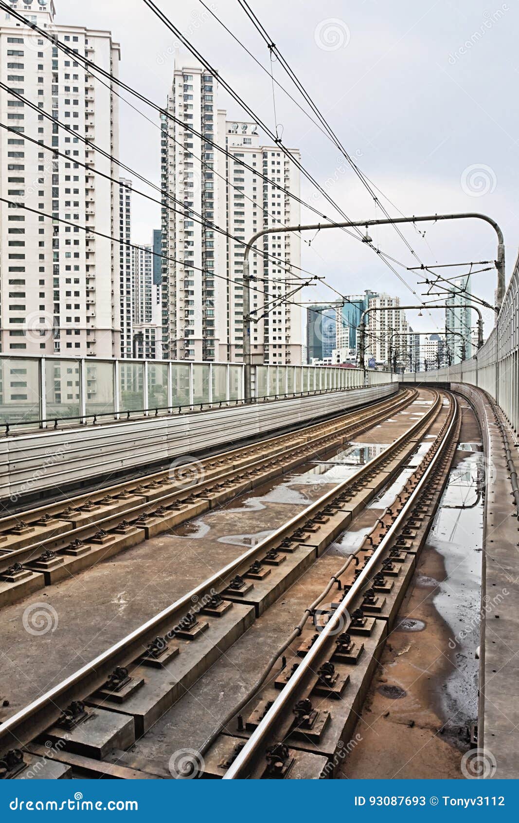 Subway Rails in Downtown Shanghai, China Stock Image - Image of puddle ...