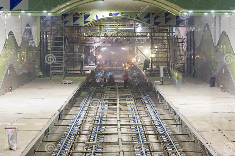 Subway Rails during Tunnel Construction Stock Image - Image of ...