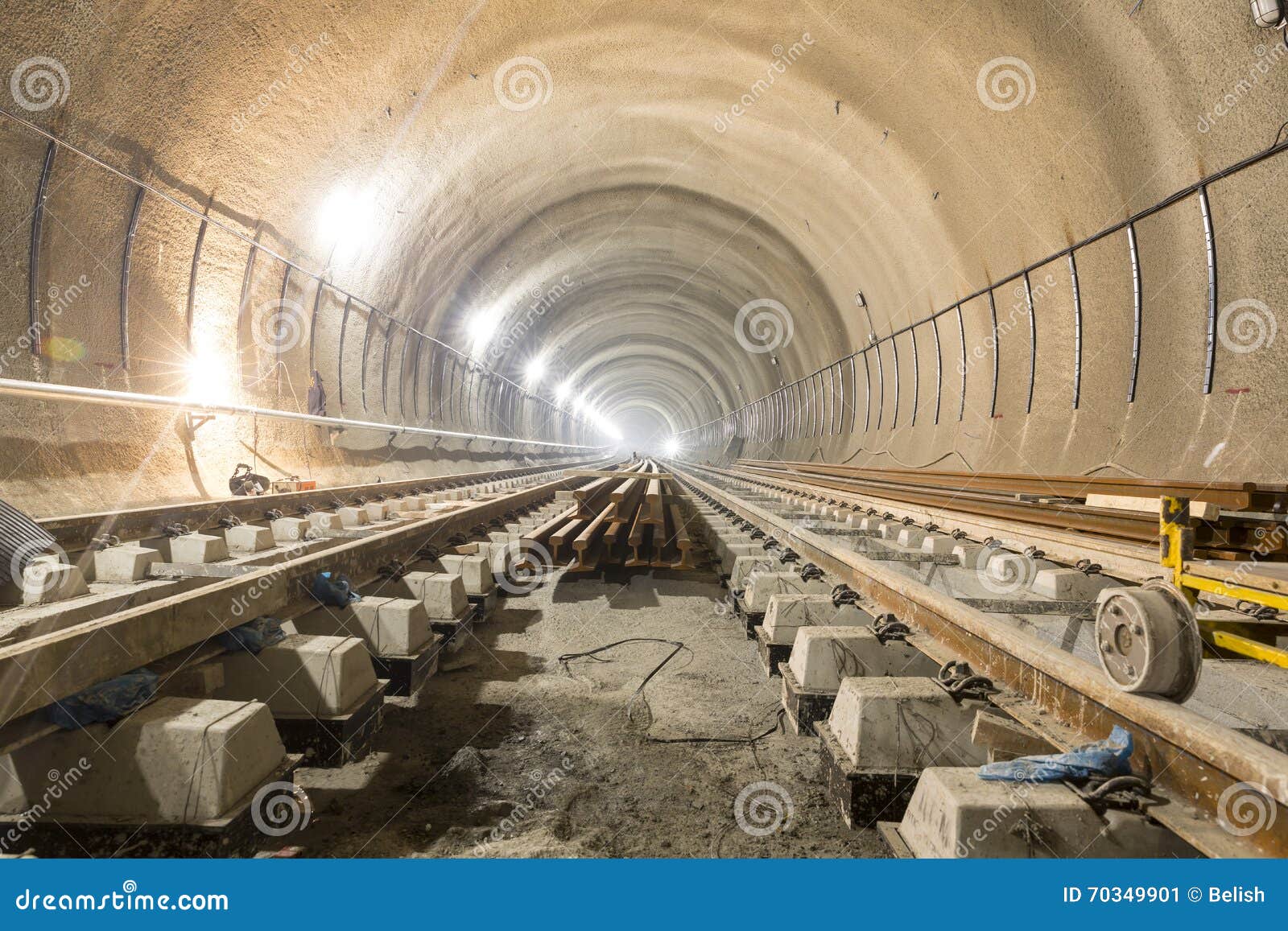Subway Rails during Tunnel Construction Sleepers Stock Image - Image of ...