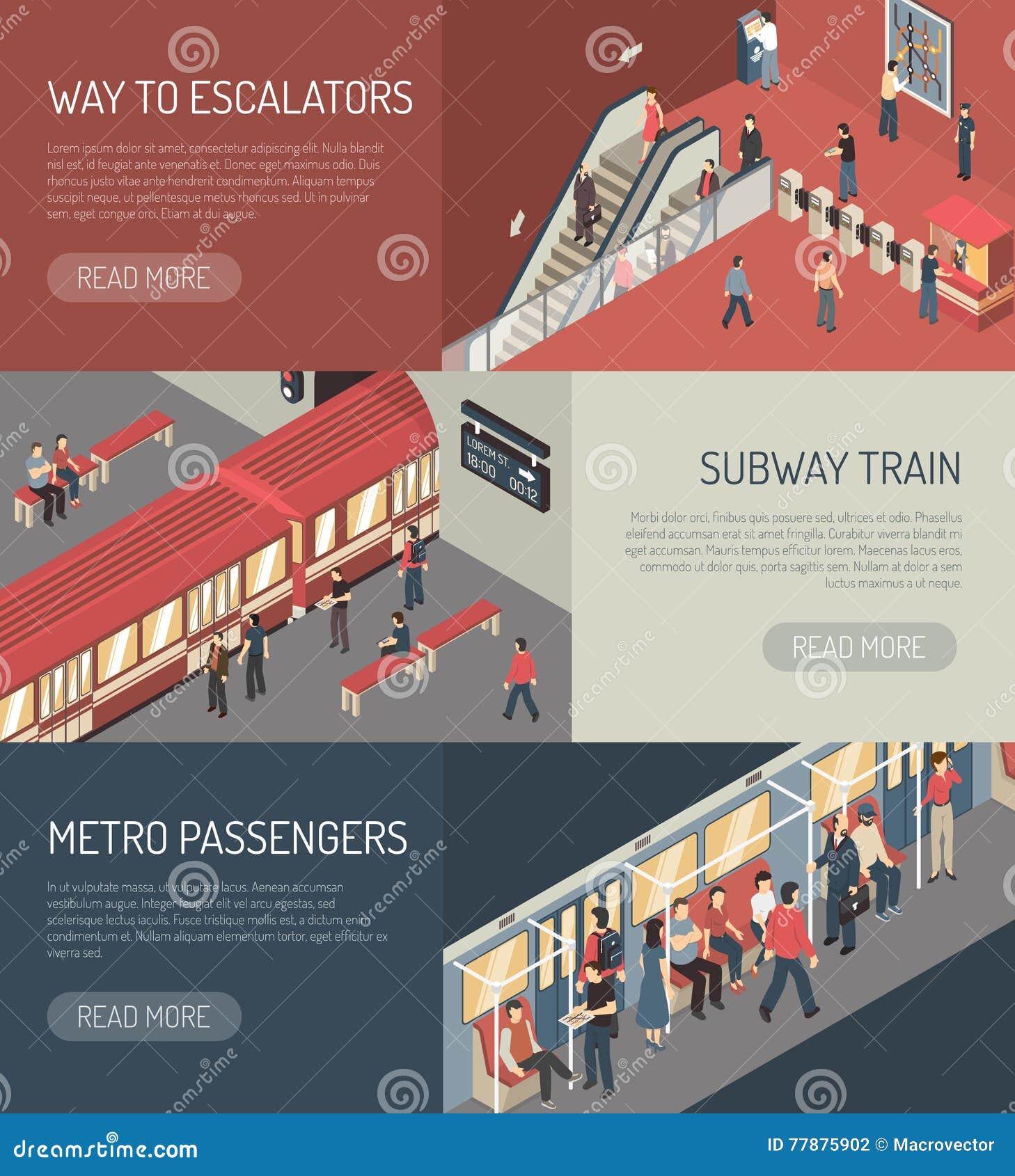 Subway Railway Isometric Horizontal Banners Set Stock Vector ...