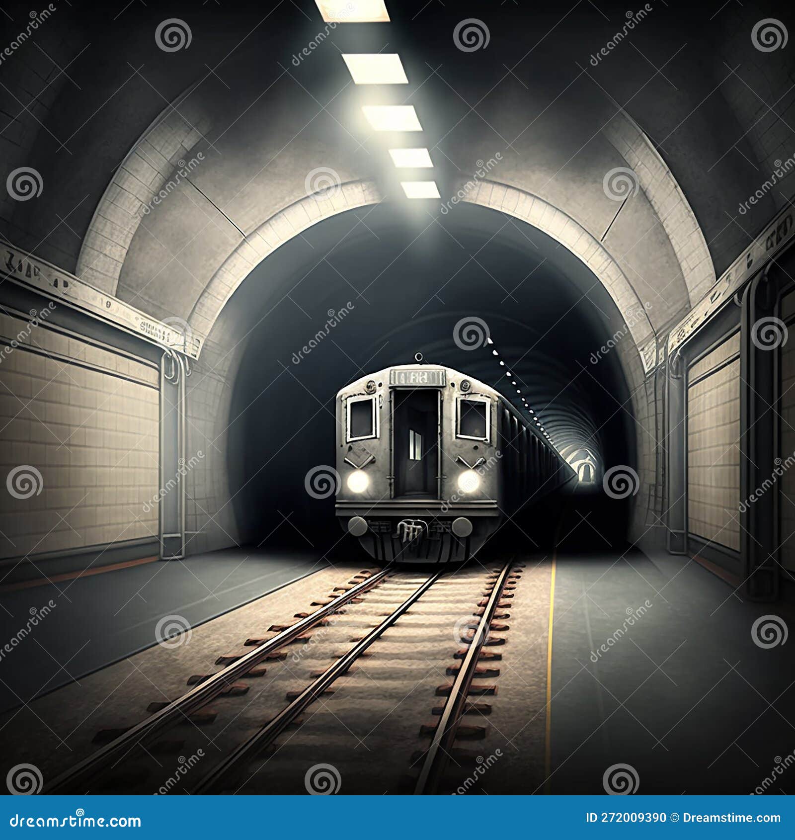 Subway Running through the Tunnel. Stock Illustration - Illustration of ...