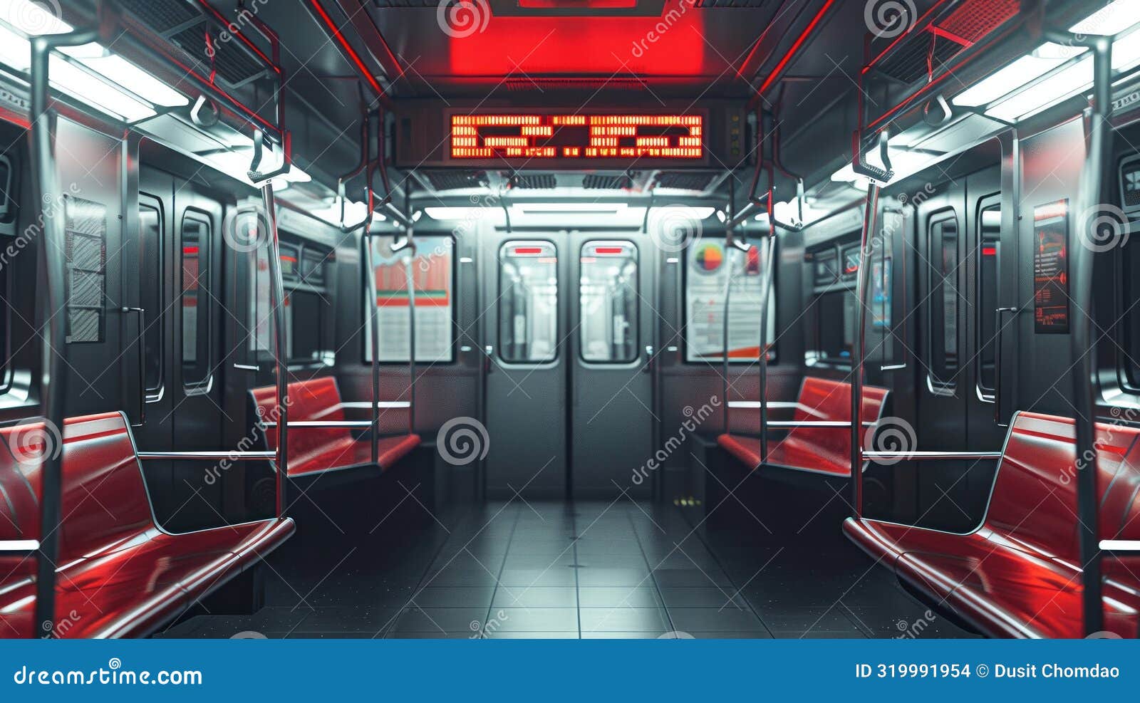 Subway Seats with a Digital Sign Above Them Stock Photo - Image of ...