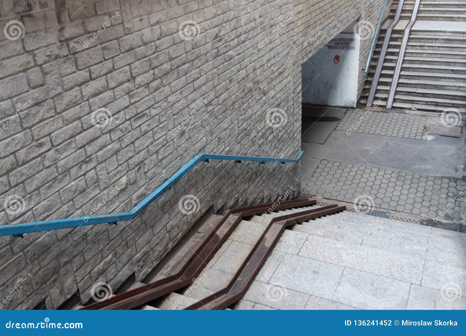 Subway stairs going down stock photo. Image of background - 136241452