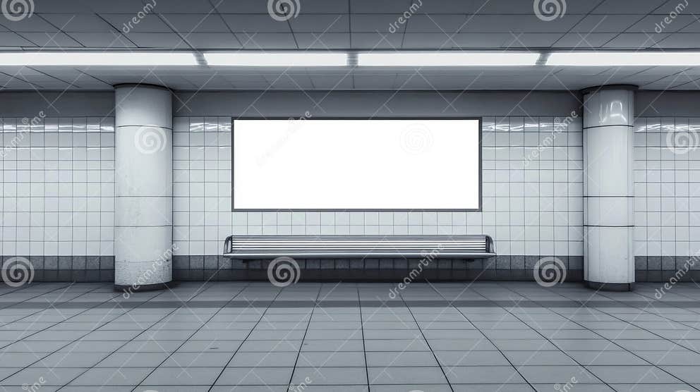 Subway Station with Blank Advertisement and Bench Stock Illustration ...