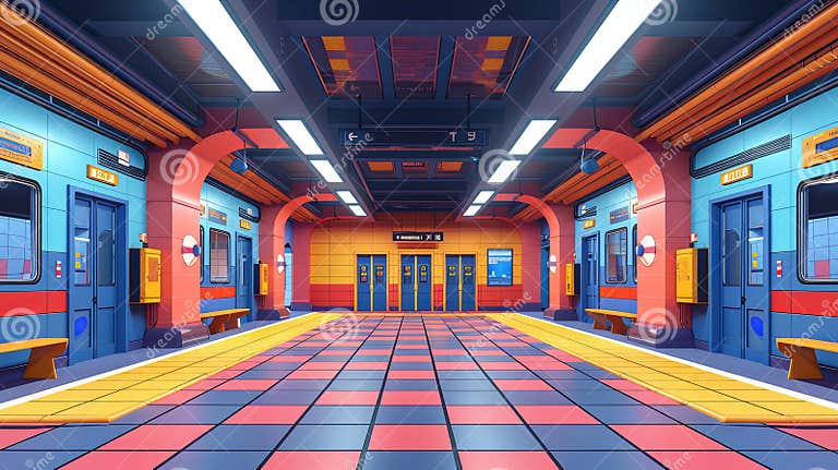 Subway Station, Flat Design, Front View, Underground Theme, 3D Render ...