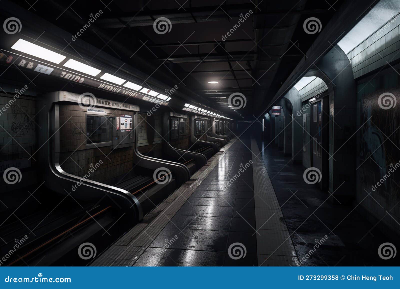 Subway Station at Night Scene. Generative AI Stock Illustration ...