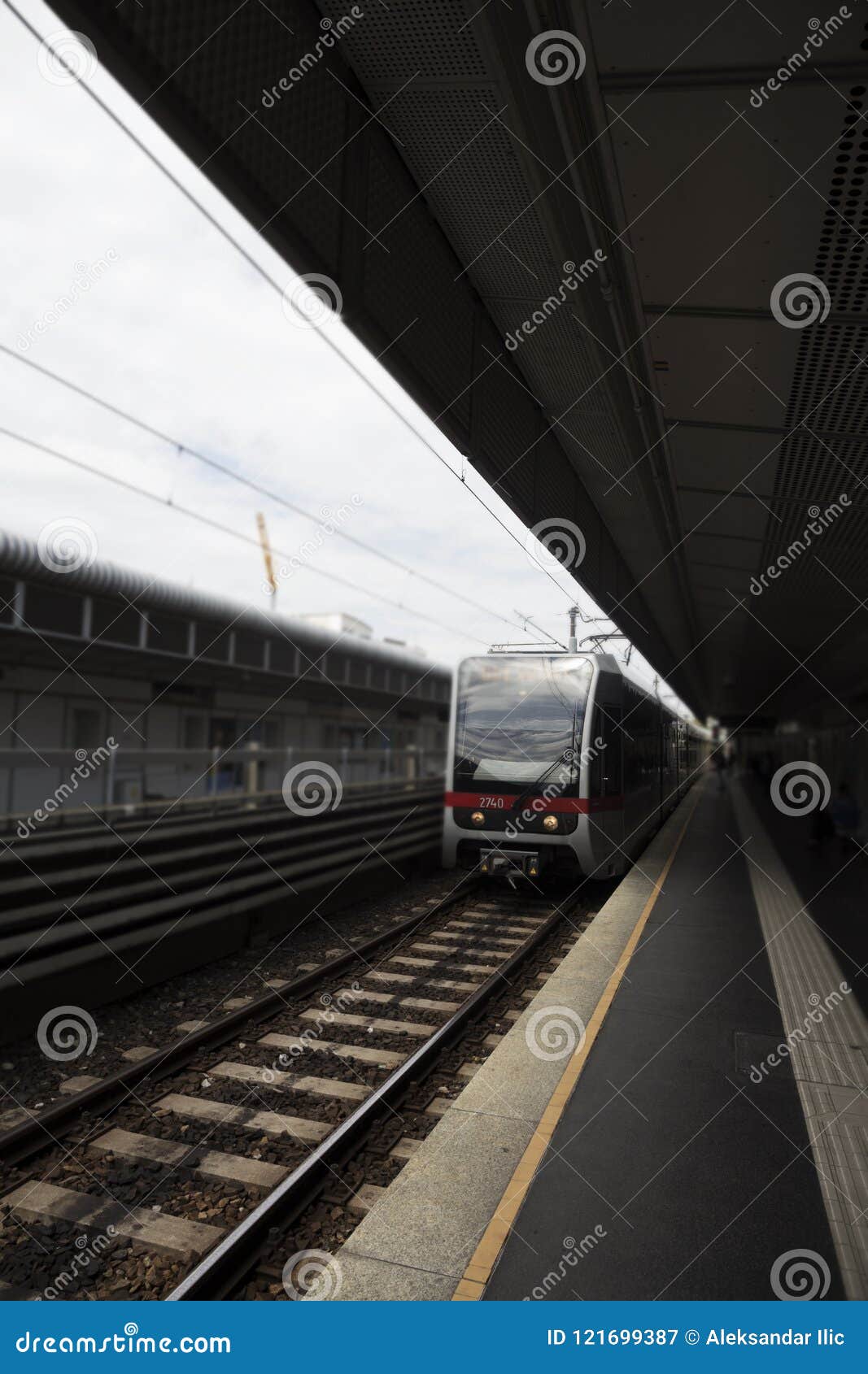 Subway Station Outdoors with Train Approaching Its Stop Stock Image ...