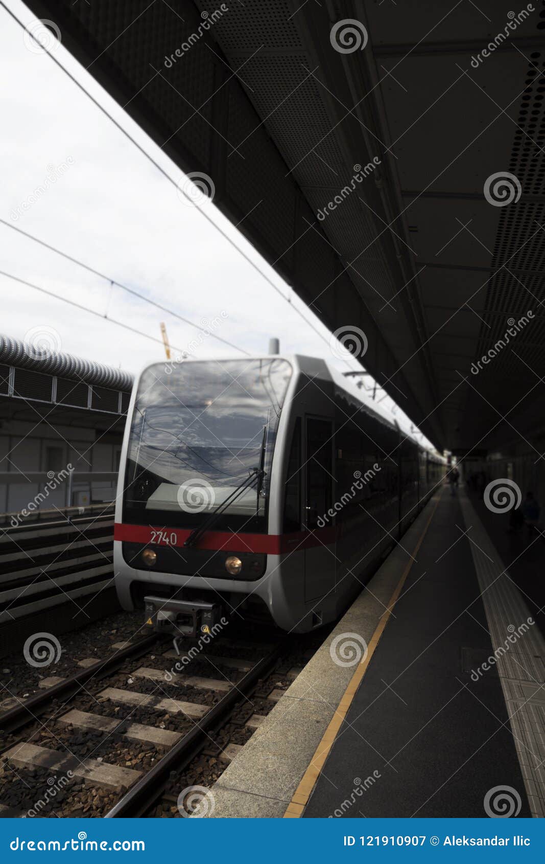 Subway Station Outdoors with Train Approaching Its Stop Stock Image ...