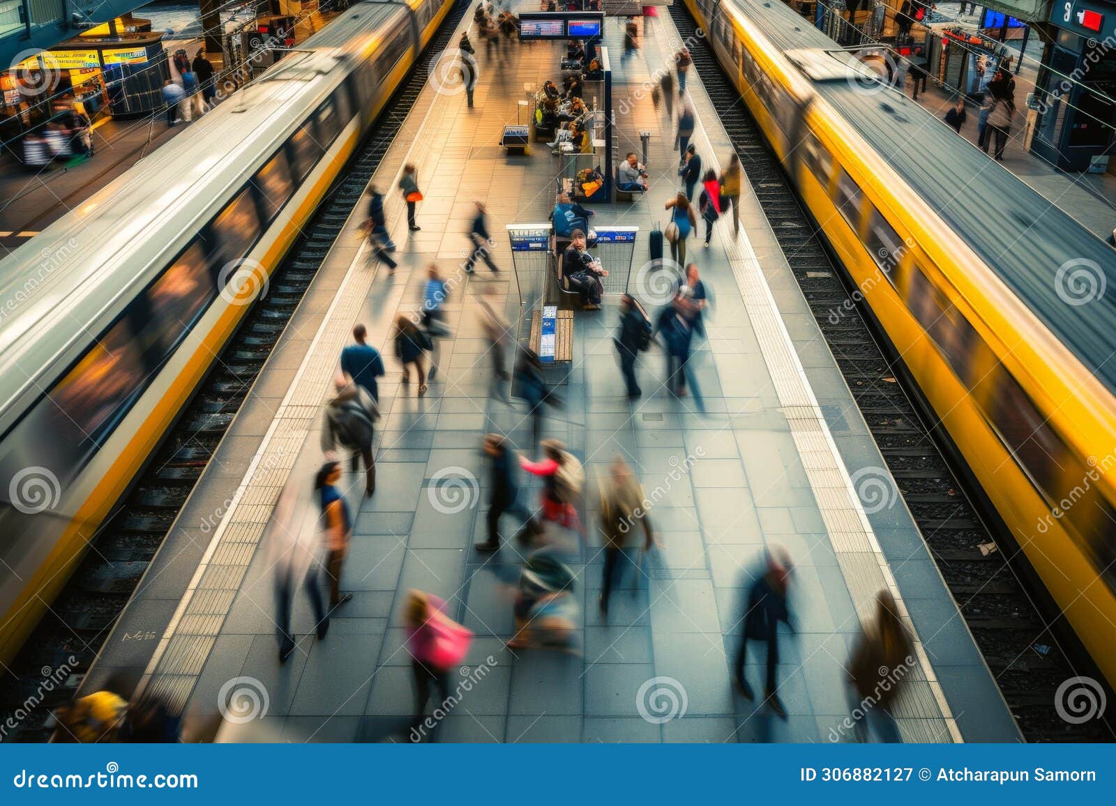 Subway Stations, Train Stations, Over Head View of Rush Hour and Crowds ...