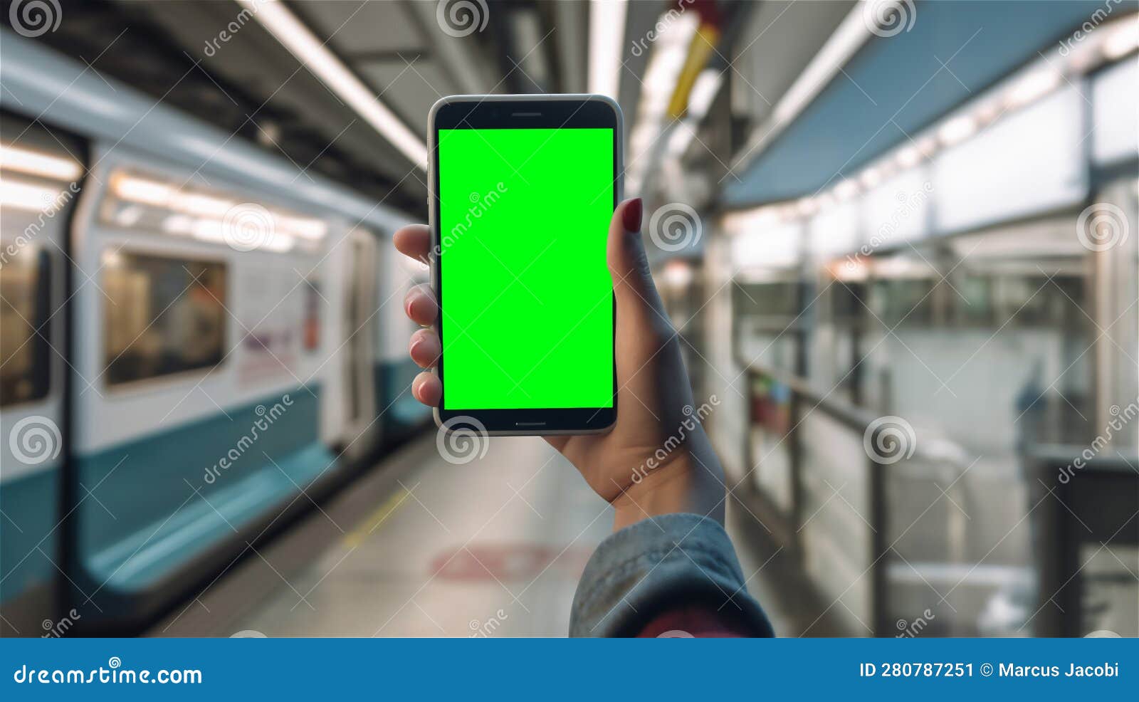 In the Subway, a Subjective View of the Cell Phone with Greenscreen To ...