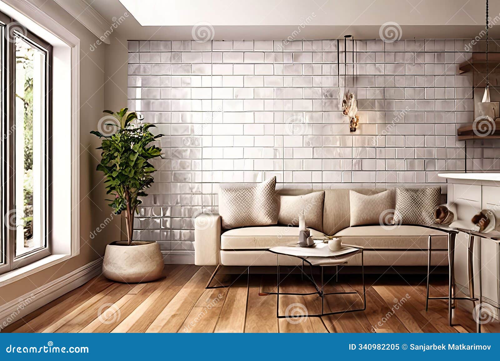 Subway Tile Accent a Living Room with Subway Tiles As a Feature Stock ...