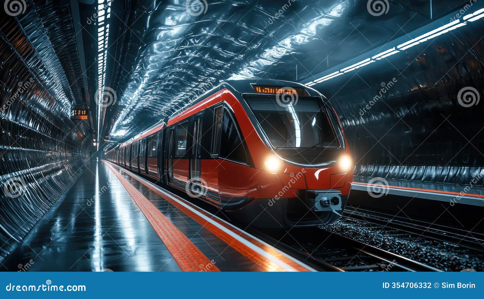 A Subway Train Arriving at a Modern Underground Stock Photo - Image of ...
