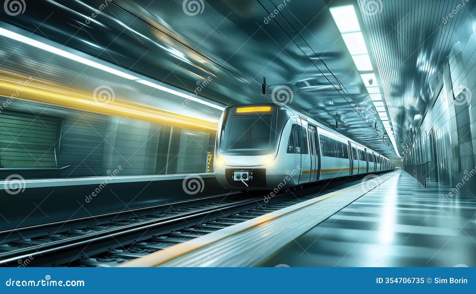 A Subway Train Arriving at a Modern Underground Stock Image - Image of ...