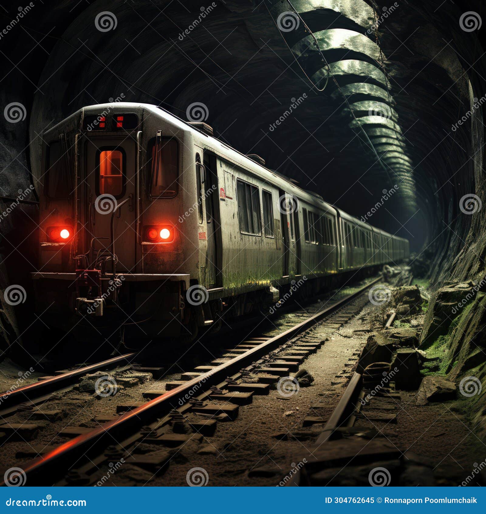 Subway Train Navigating through an Underground Tunnel Stock ...