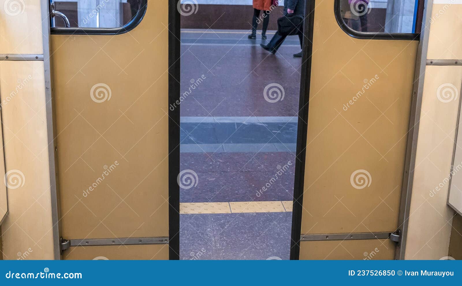 Subway Train with Opened Doors on Platform. Metal Doors on the Train ...