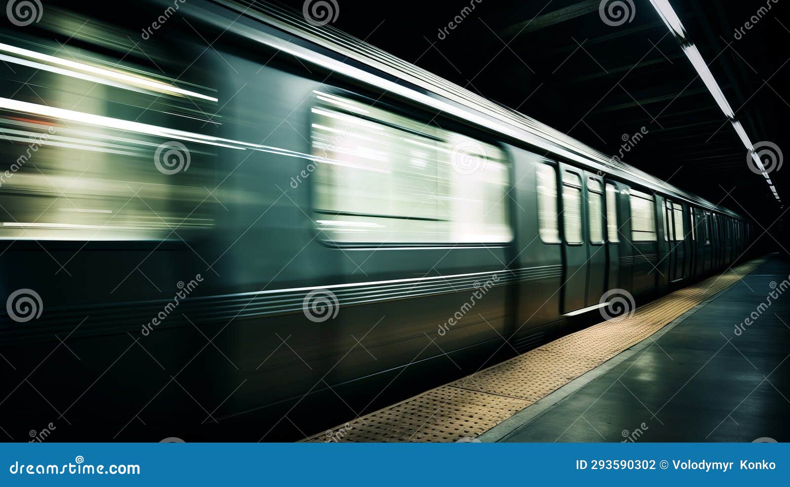 A Subway Train Speeding Past a Platform at Night Stock Illustration ...
