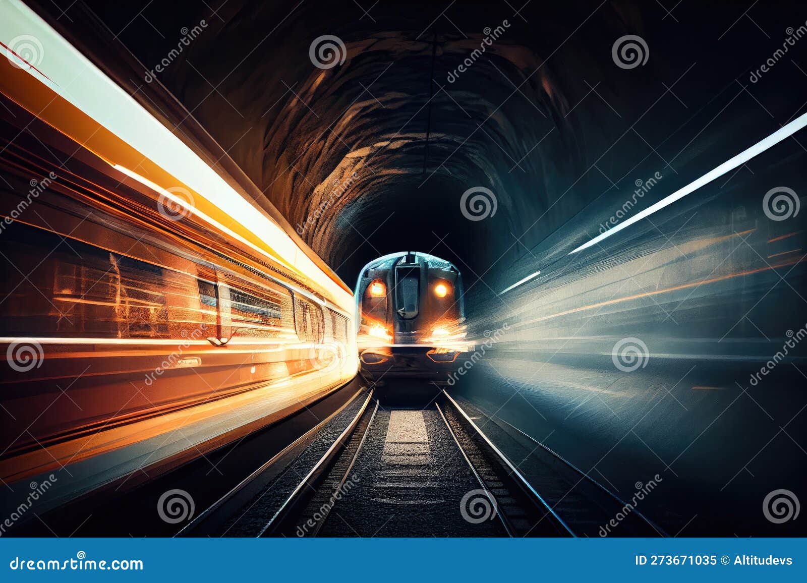 Subway Train, Speeding through Underground Tunnel, with Lights and ...