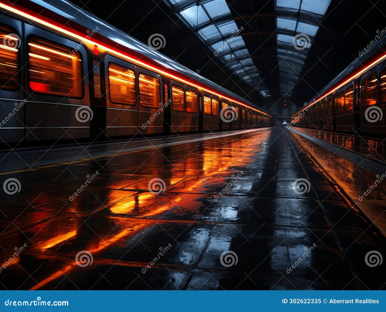 A Subway Train is on the Tracks at Night Stock Illustration ...