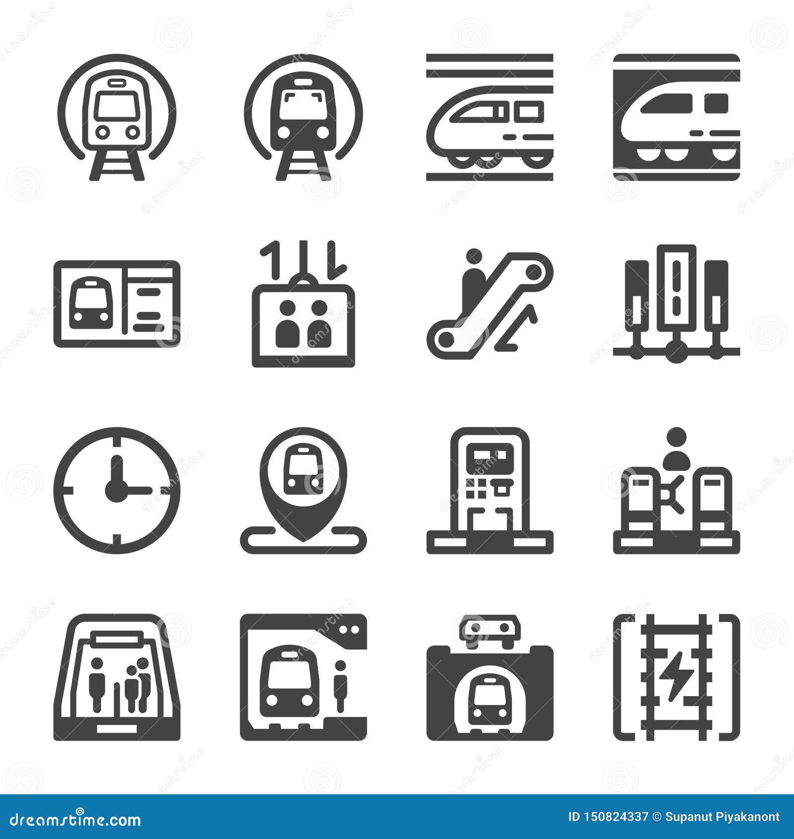 Subway train icon set stock vector. Illustration of card - 150824337