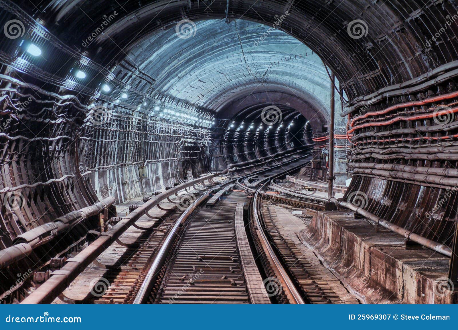Subway tunnel stock image. Image of passage, rails, cables - 25969307
