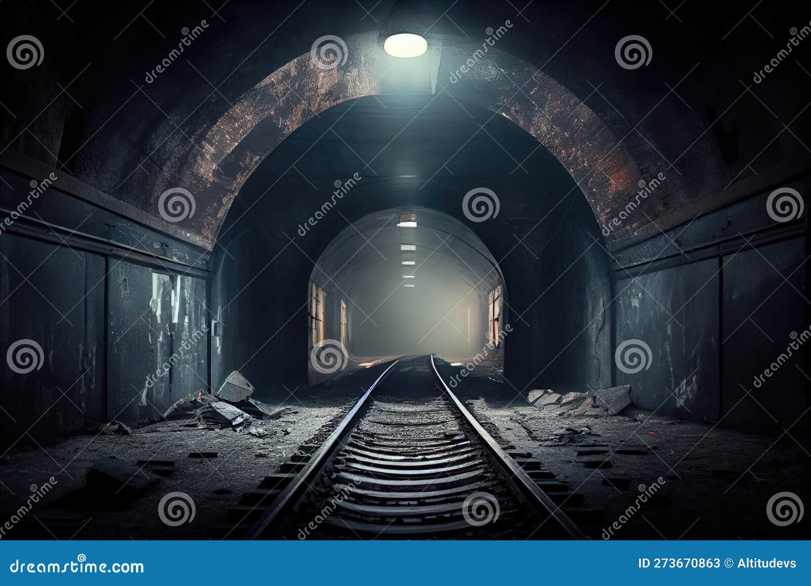 Subway Tunnel with Broken or Damaged Lights, Creating a Spooky and ...
