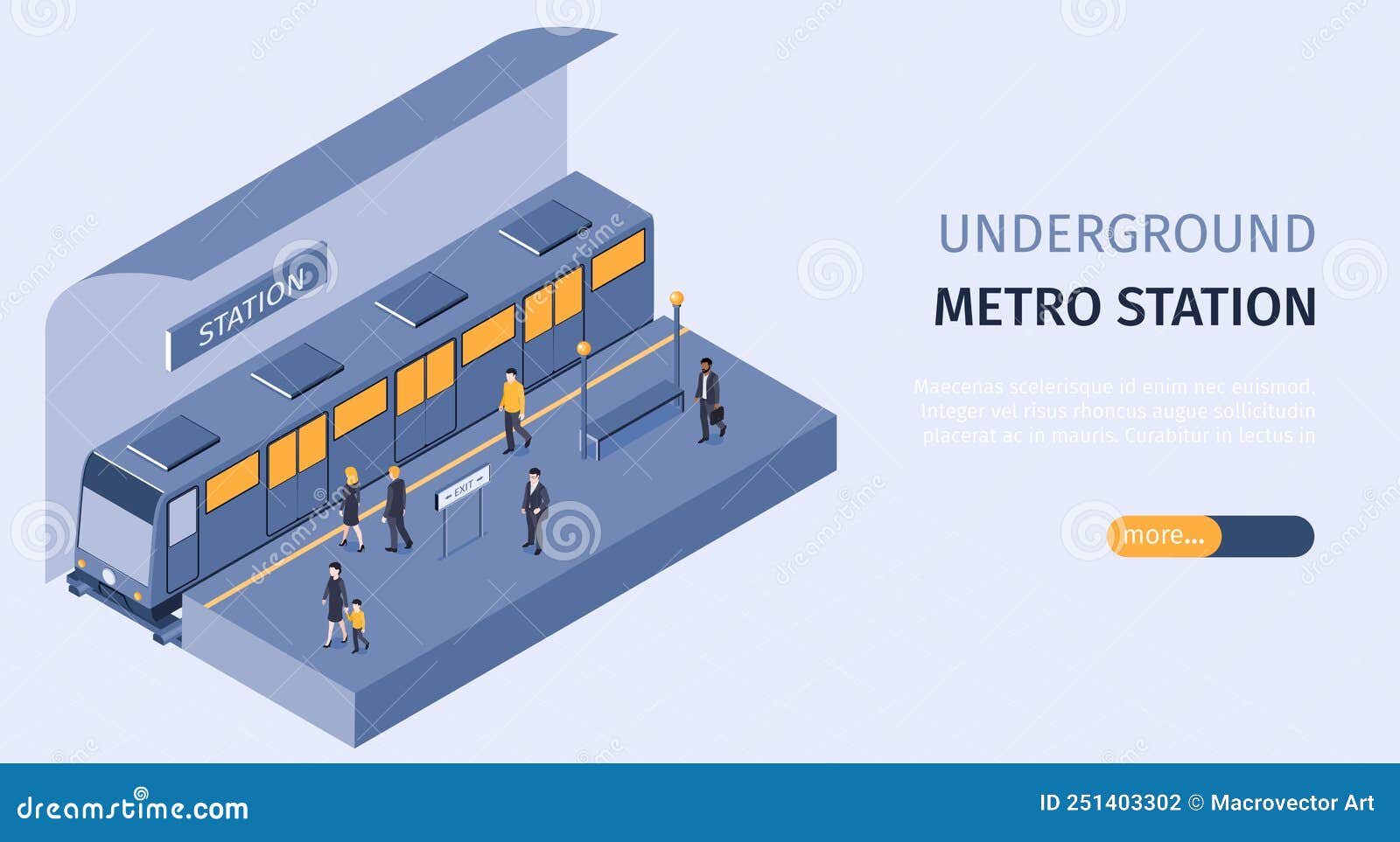 Subway Underground Metro Station Isometric Horizontal Web Banner with ...