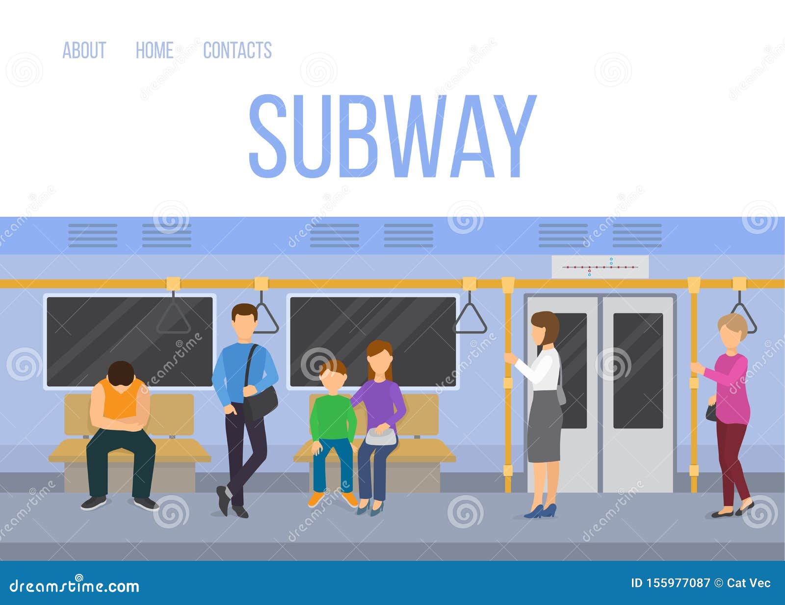 Subway Underground Train Car Interior With Commuting Passengers Sitting ...