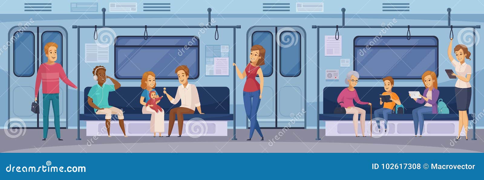 Subway Underground Train Passengers Cartoon Stock Vector - Illustration ...