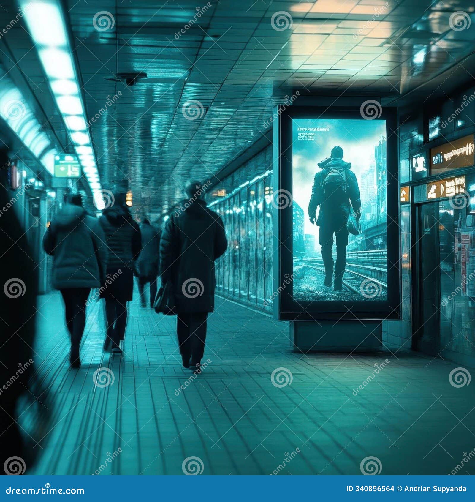 Subway Underpass with Billboard and Pedestrians Stock Illustration ...