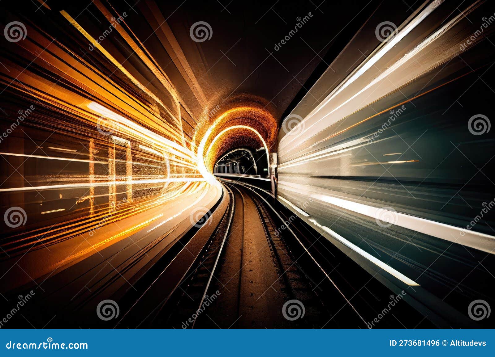 Subways Speeding through Underground Tunnel, with Lights and ...