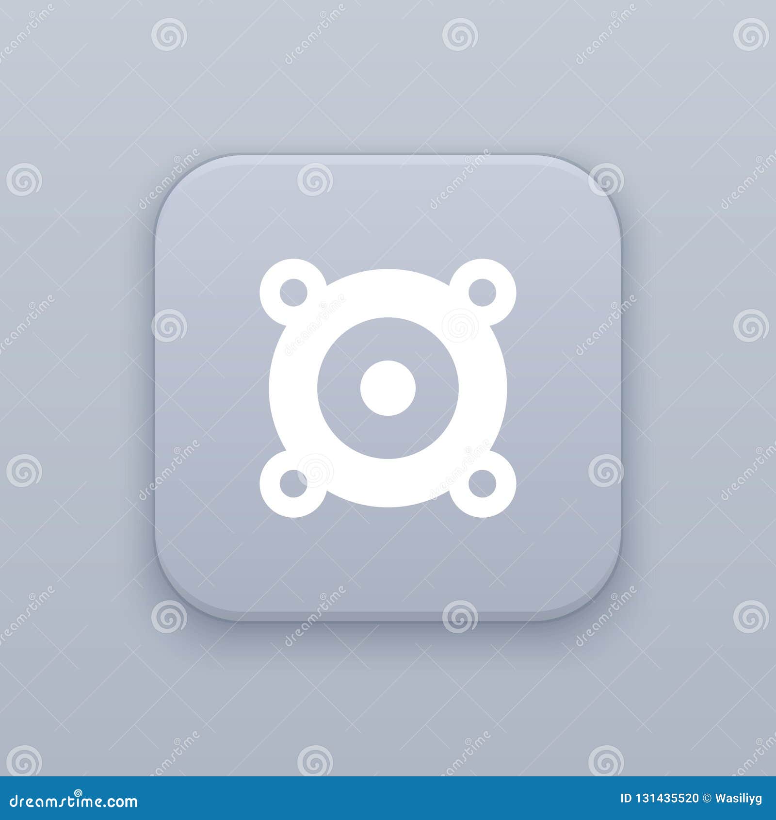 Subwoofer, Gray Vector Button with White Icon on Gray Background Stock ...