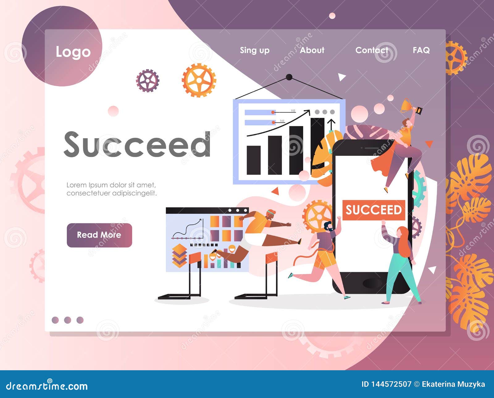 Succeed Vector Website Landing Page Design Template Stock Vector ...
