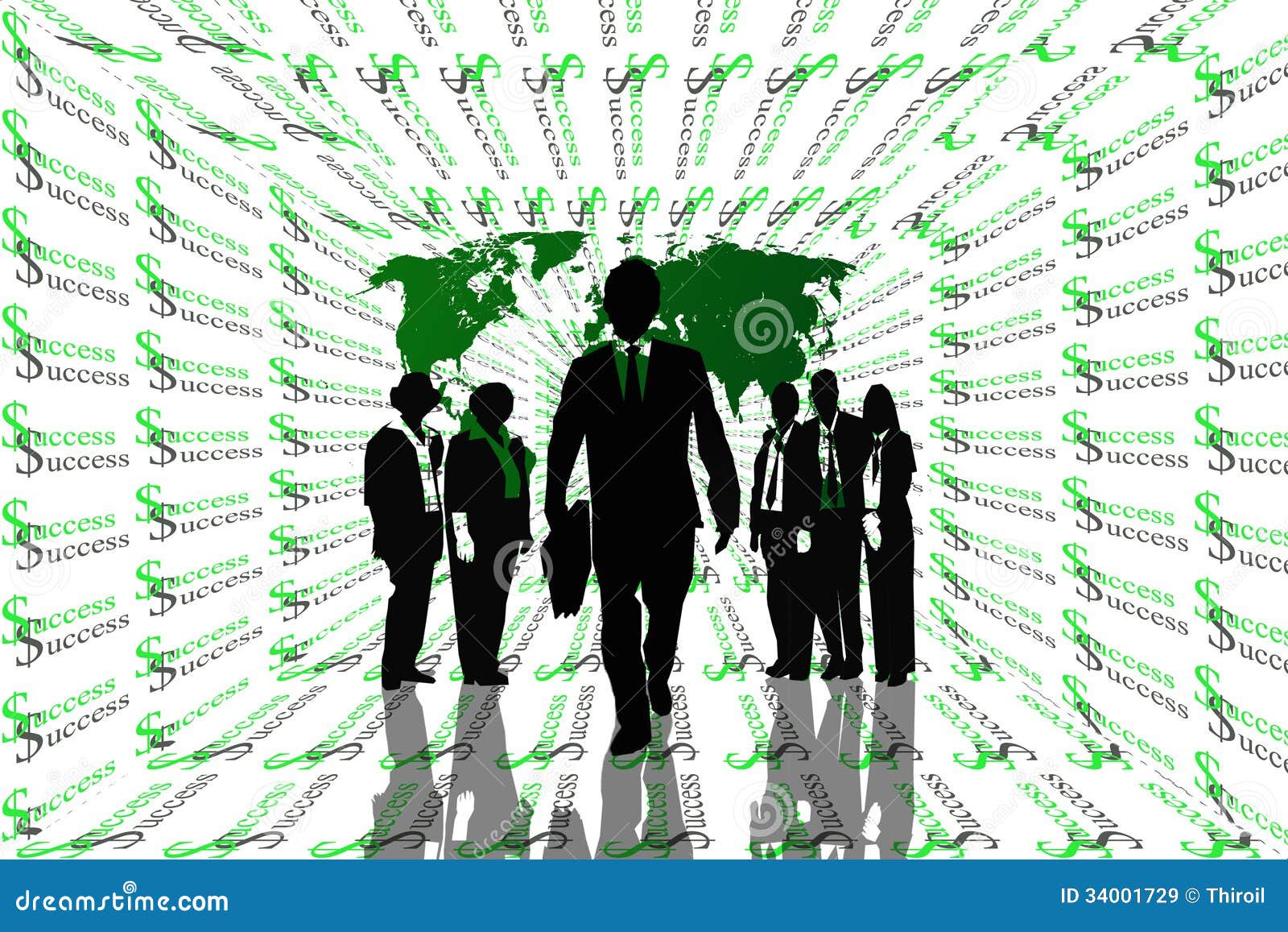Success Abstract Background With World Map And Teamwork On Silhouettes ...