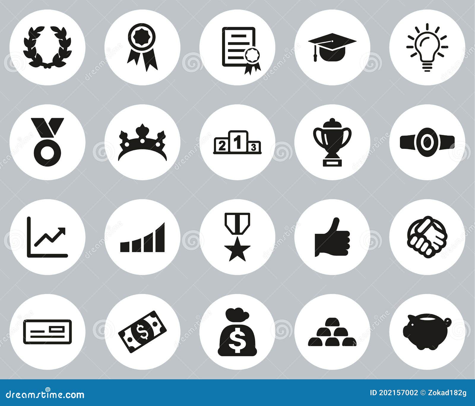 Success & Achievement Icons Black & White Flat Design Circle Set Big ...