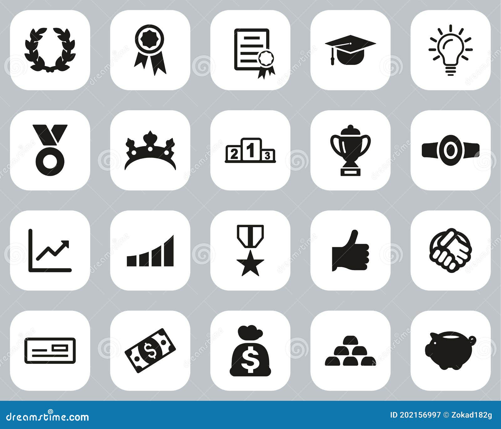 Success & Achievement Icons Black & White Flat Design Set Big Stock ...