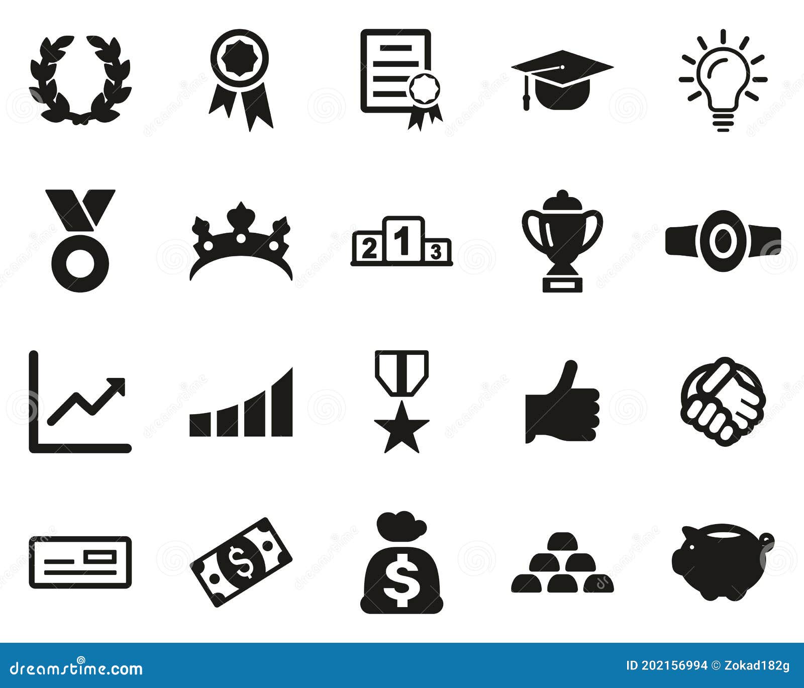 Success & Achievement Icons Black & White Set Big Stock Vector ...