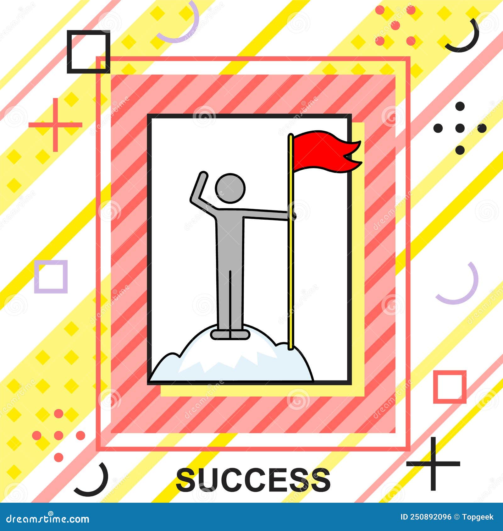 Success Banner Web Icon, Man with Flag Standing on Top of Mountain ...
