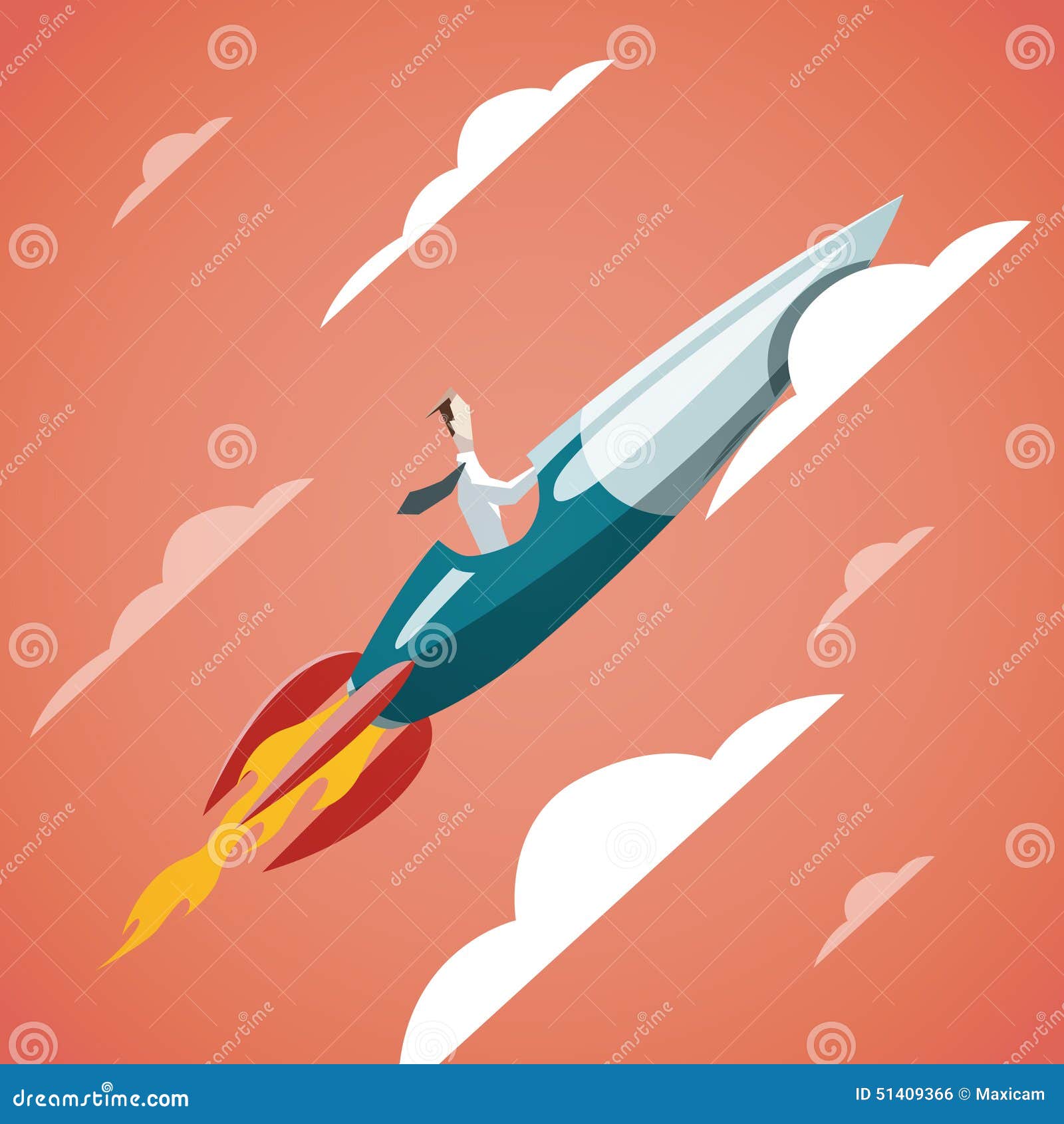 Success in Business - Businessman is Flying on the Rocket Up in Stock ...