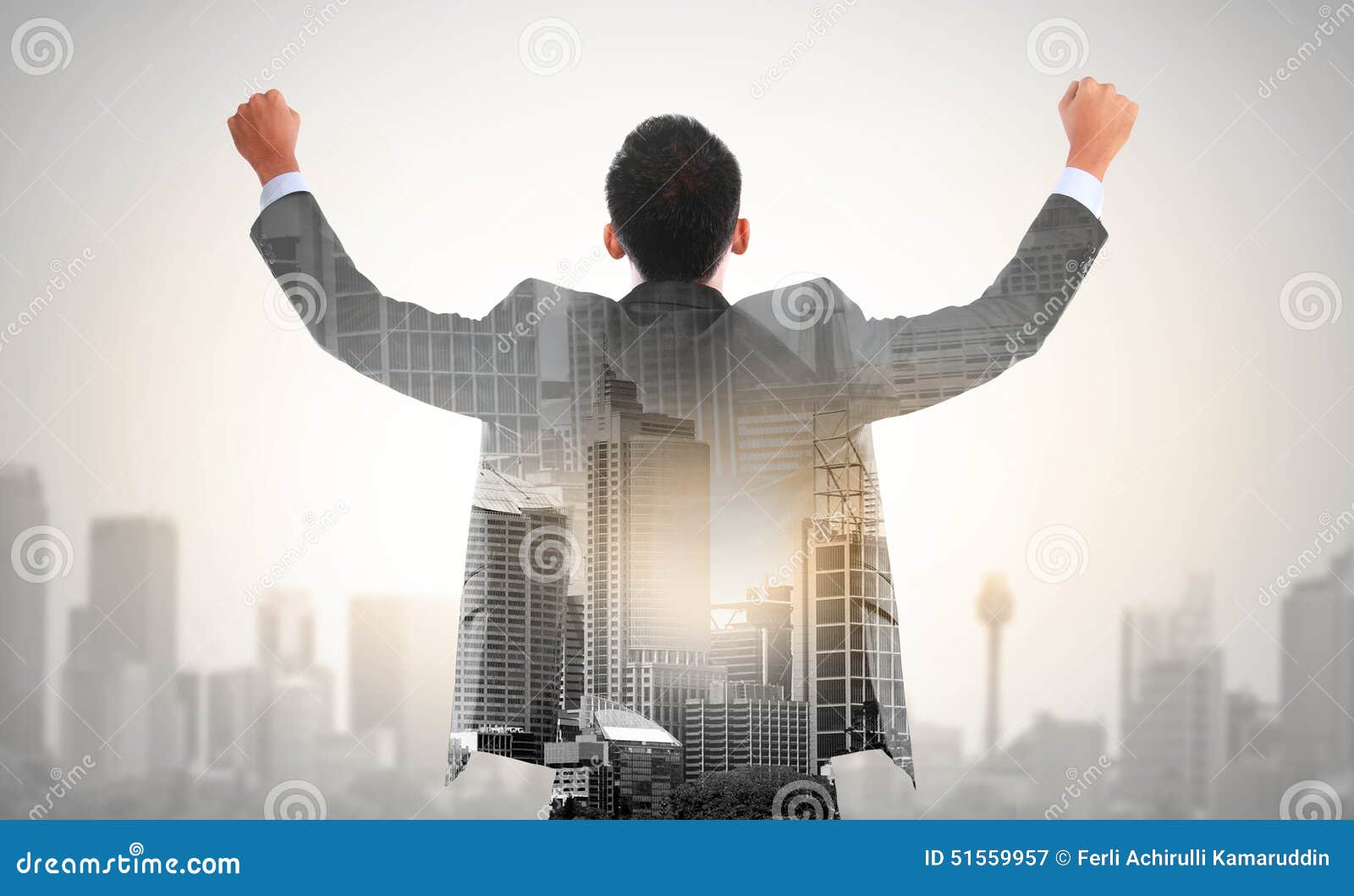 Success Business Man Raise His Hand Double Exposure Concept Stock Photo ... Success Business Man Raise His Hand Double Exposure Concept Stock Photo ...