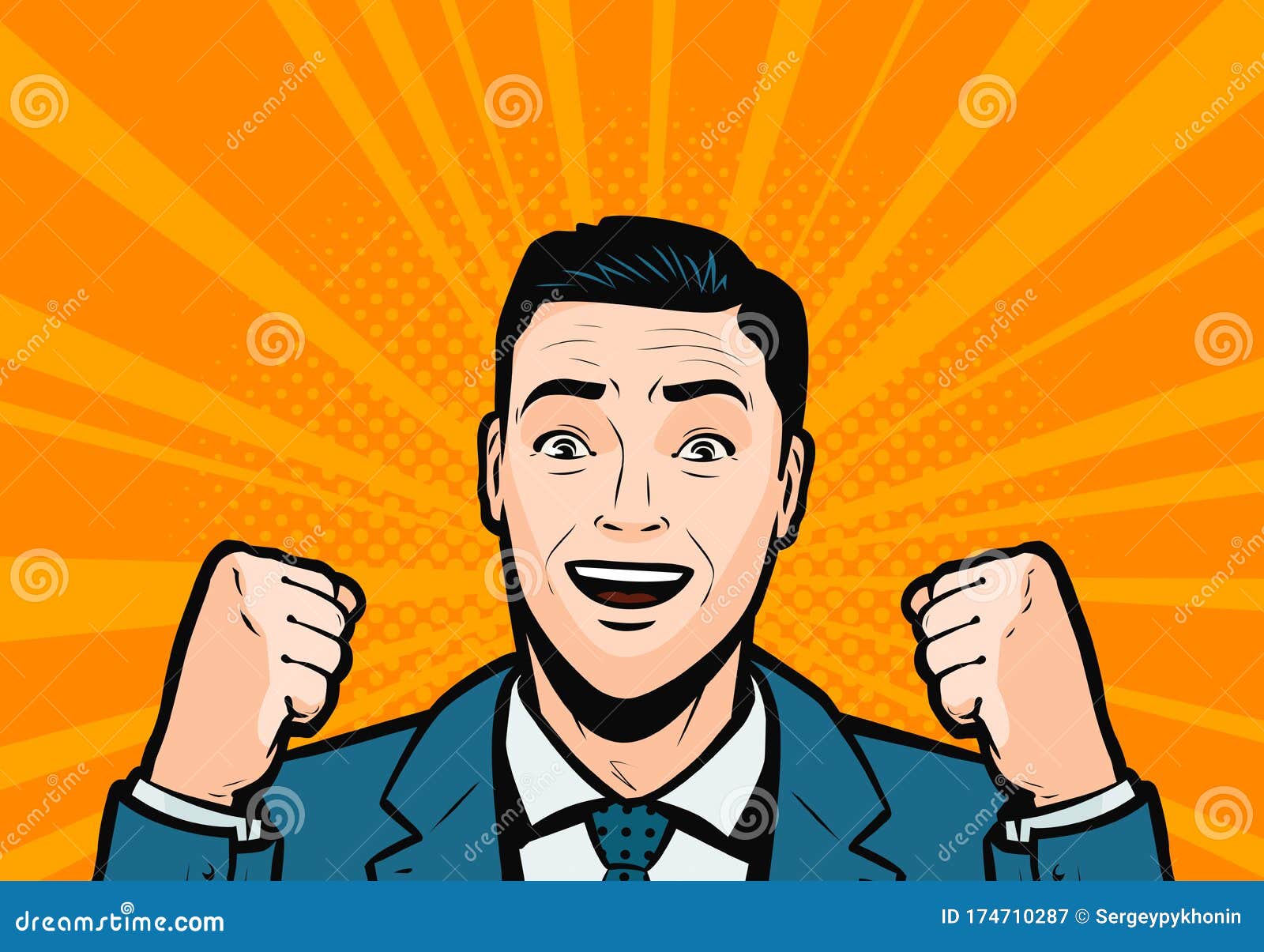 Delighted Man. Success Retro Comic Pop Art Vector Illustration ...