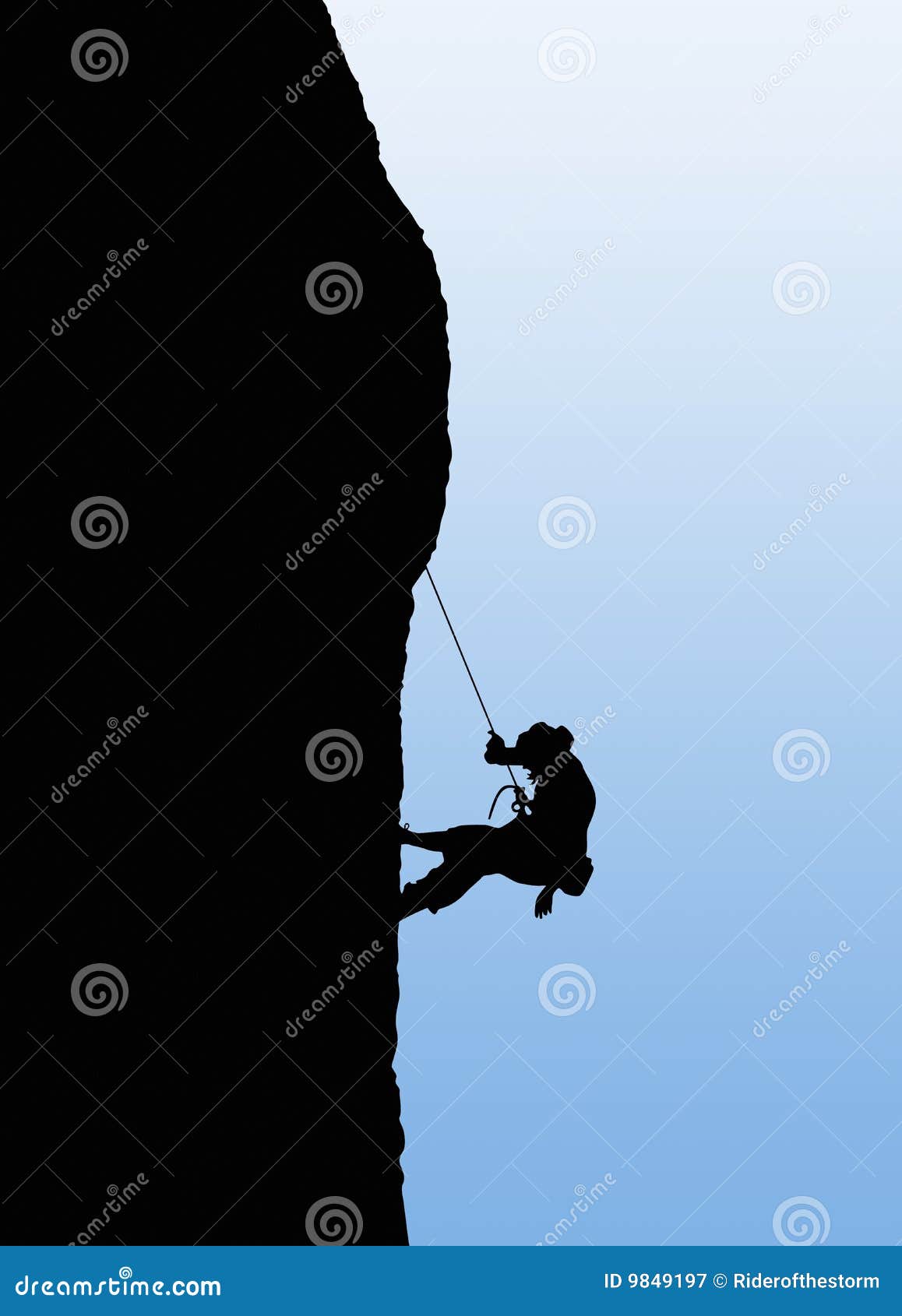 Mountaineer Abseiling Down Cliff Face. View Of Mountains And Fir Trees ...