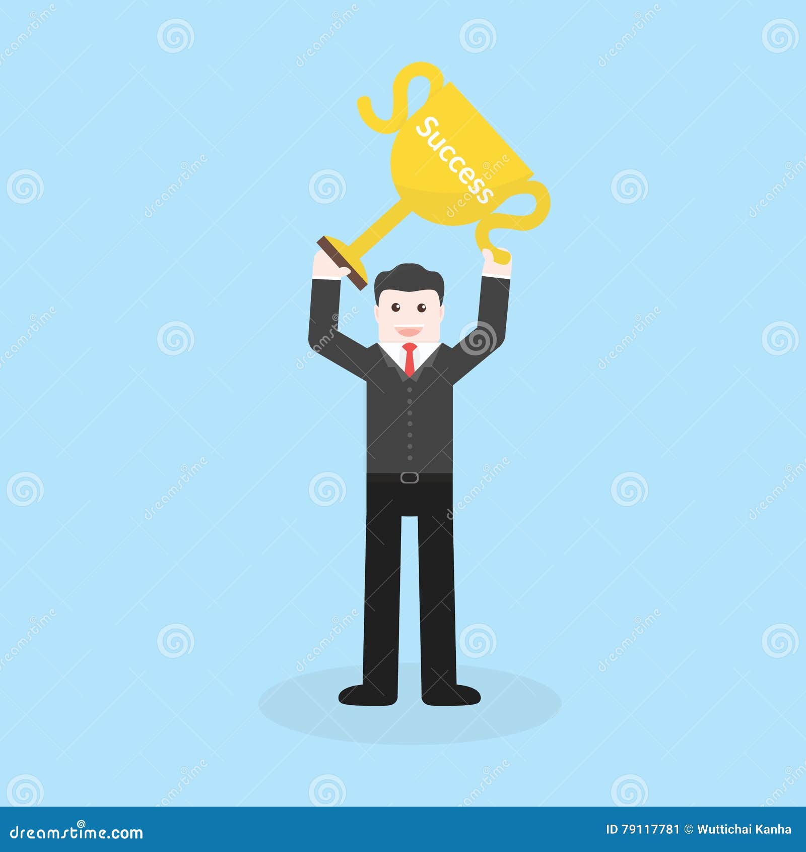 Success Concept By Business Man Holding Trophy Stock Vector