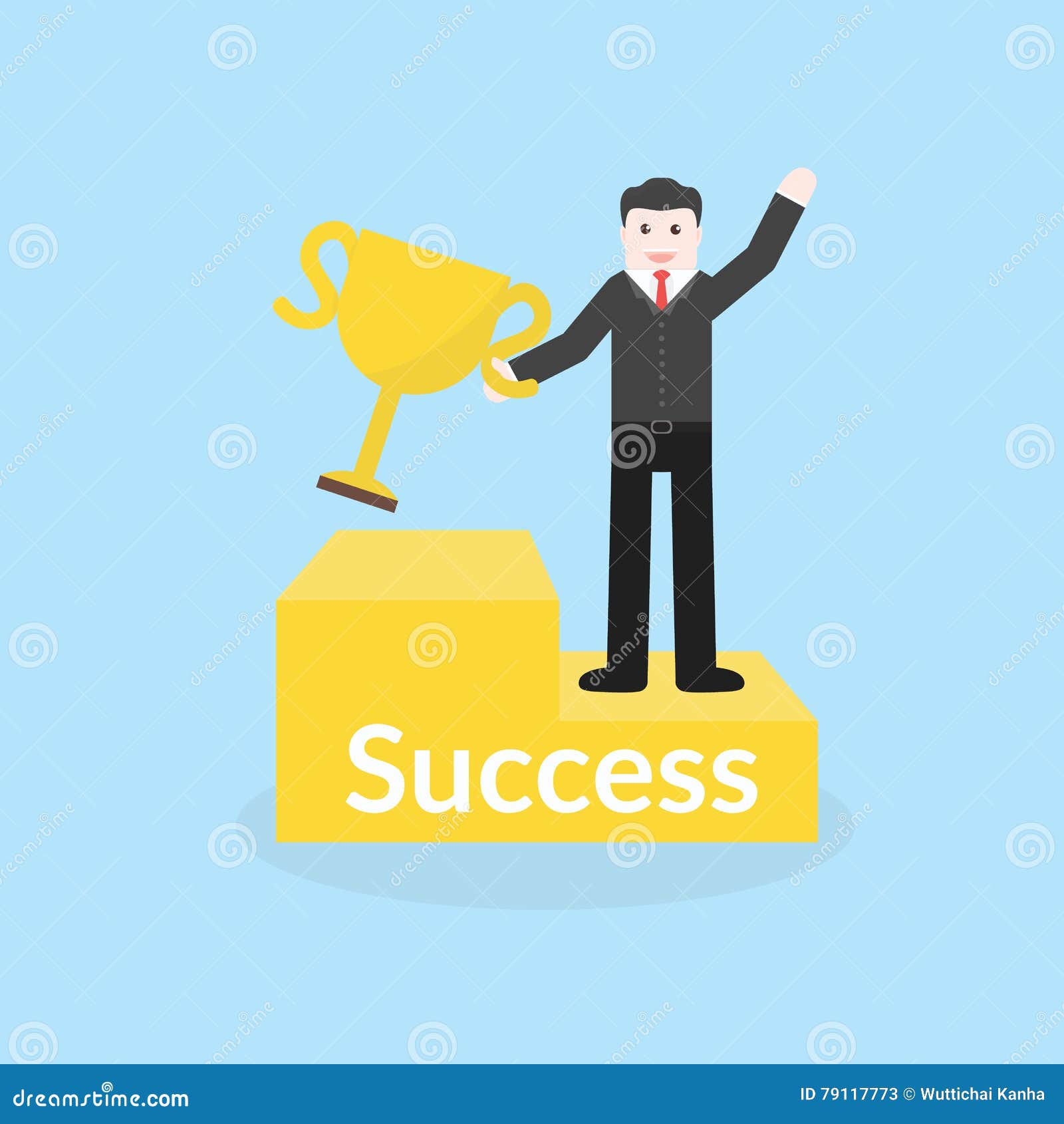Success Concept By Business Man Holding Trophy Stock Vector