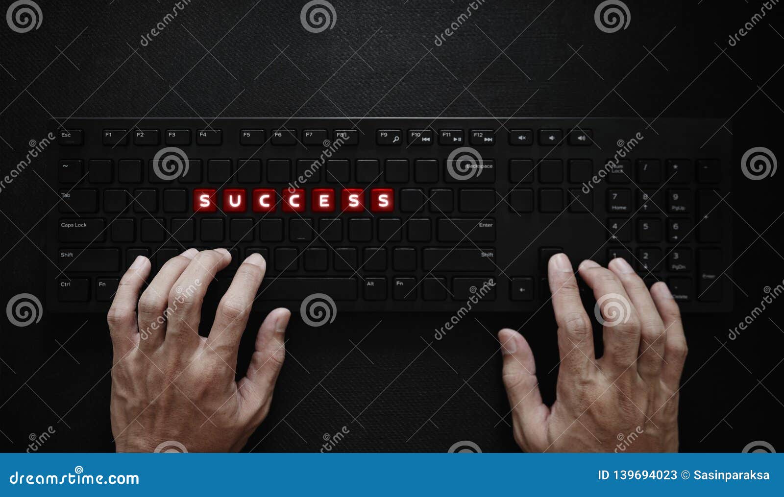 Success Concept. Hand Typing On Computer Keyboard And SUCCESS On Red ...