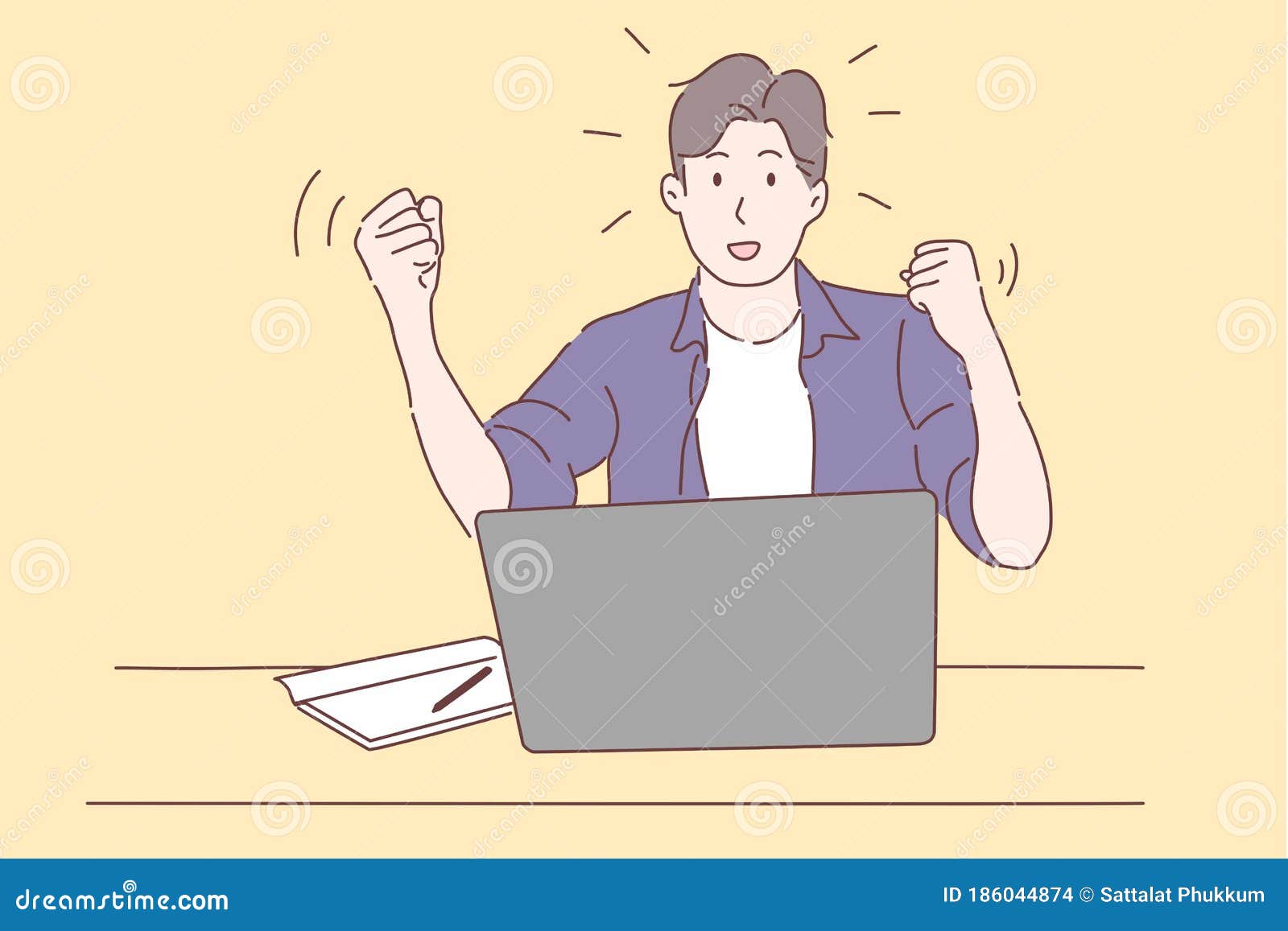 Success Concept, Happy Man Raise His Hand Gesture for Meaning ...