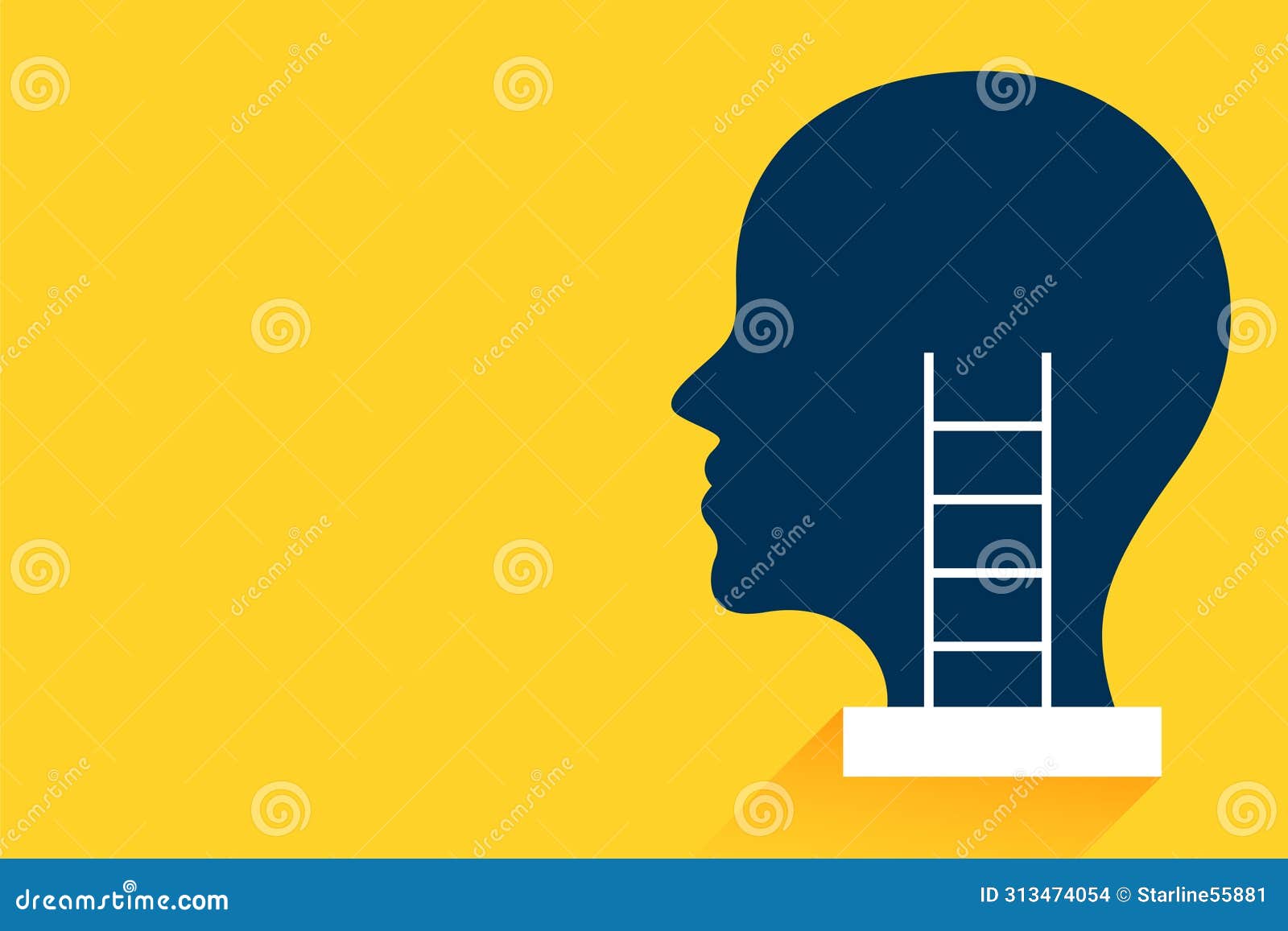 Success Concept with Human Head and Ladder Design on Yellow Background ...