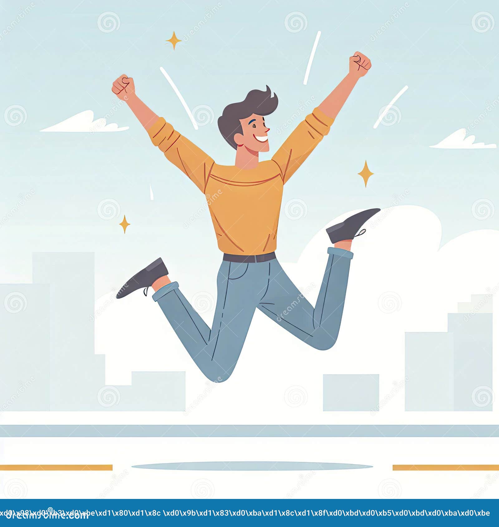 Success Concept. Man Jumping for Joy 3d Character Stock Illustration ...