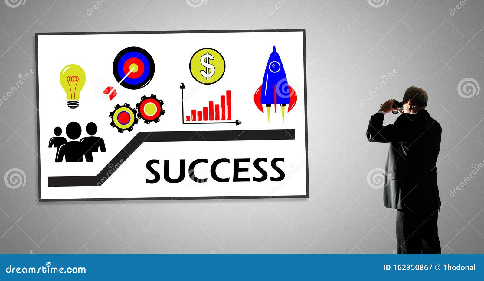 Success Concept on a Whiteboard Stock Image - Image of word, binoculars ...