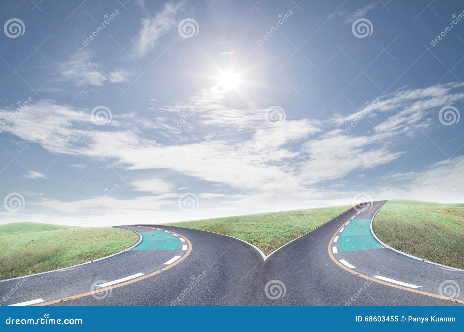 Success Cross Roads on Blue Sky Background. Stock Image - Image of path ...